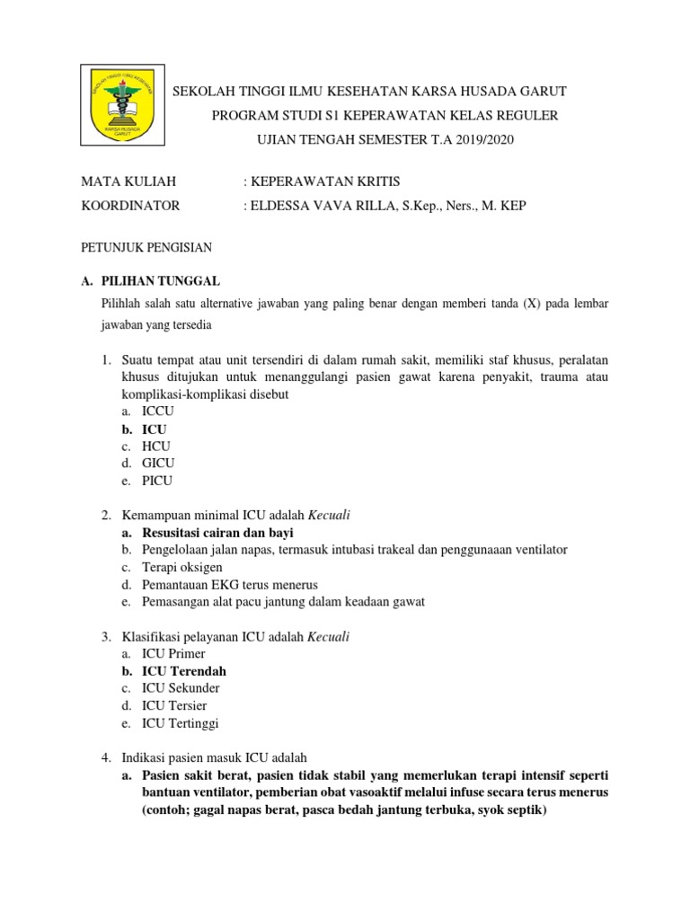 Soal Uts Kep Kritis Rilla | PDF