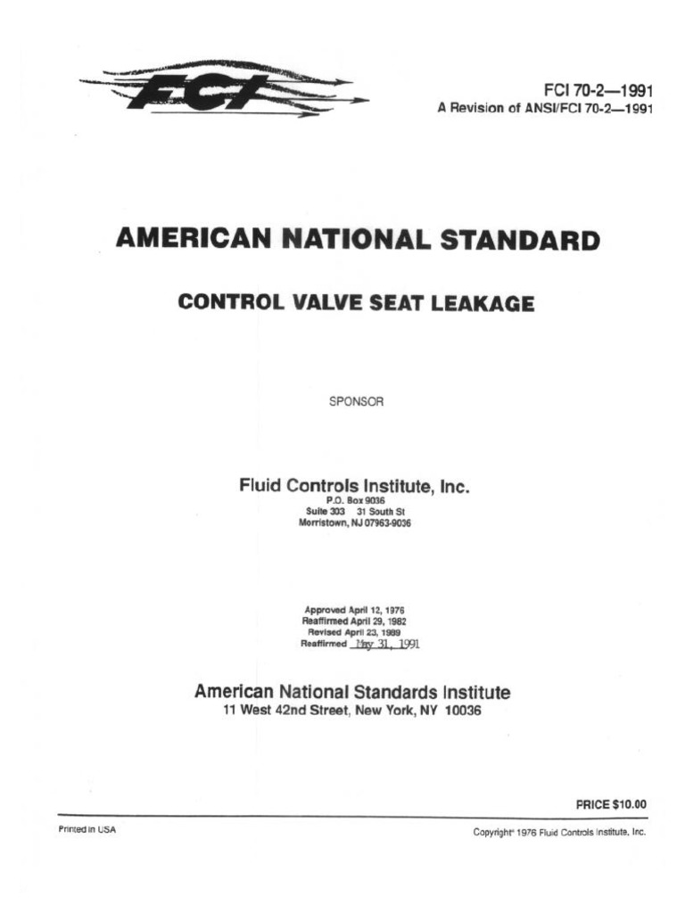 ANSI FCI-70-2 Valve Leakage PDF | PDF