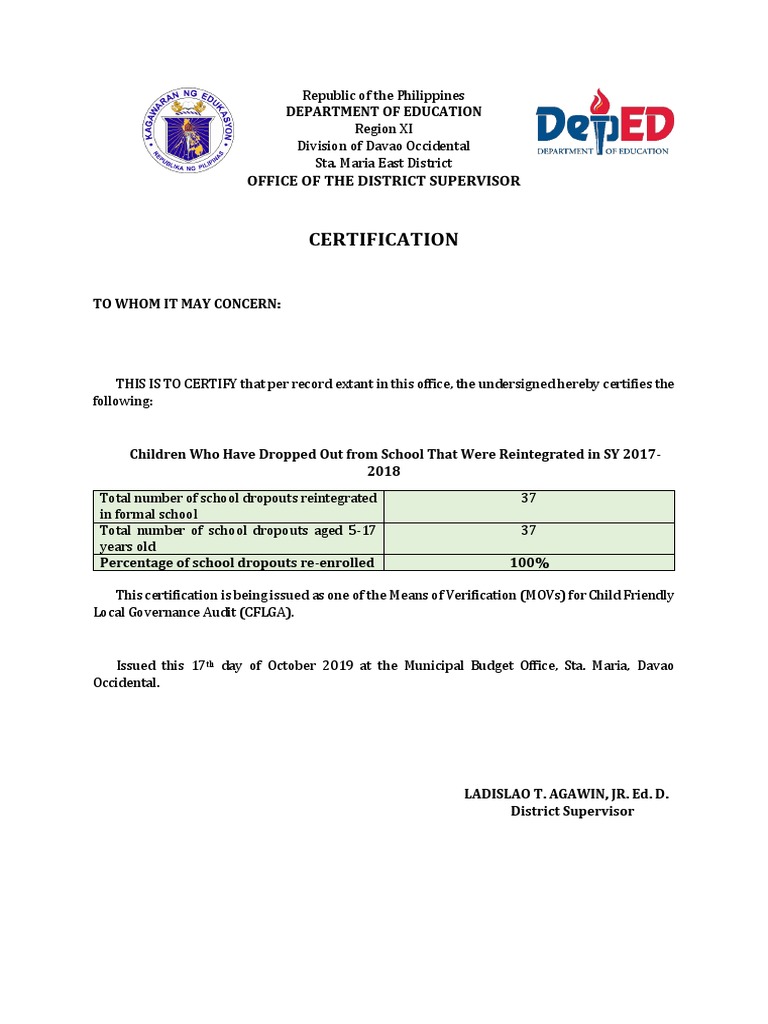 DepEd Certification | PDF