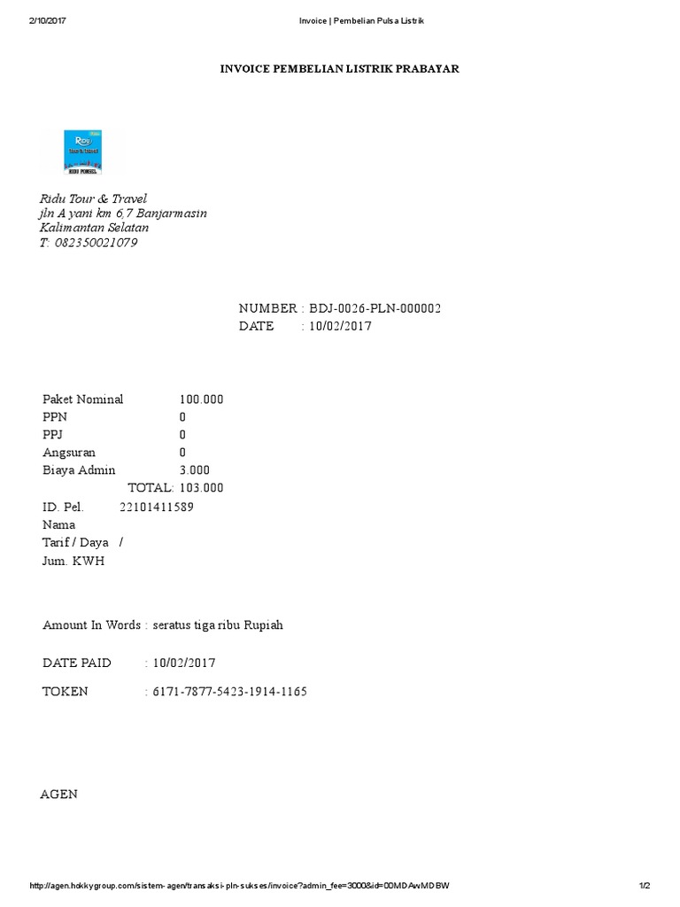 Invoice - Pembelian Pulsa Listrik PDF | PDF
