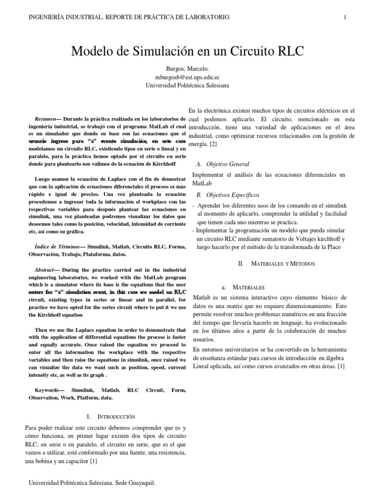 Planteamiento y Solución de Circuito en MatLab RLC | PDF | Matlab ...