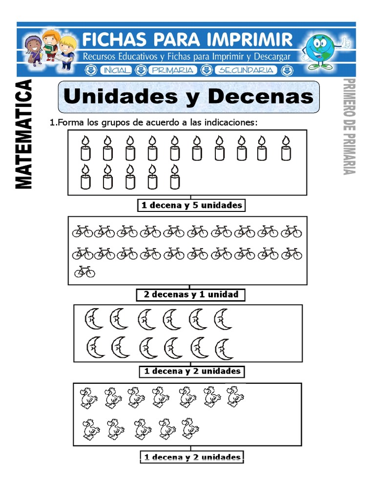 Ficha de Unidades y Decenas para Primero de Primaria | PDF