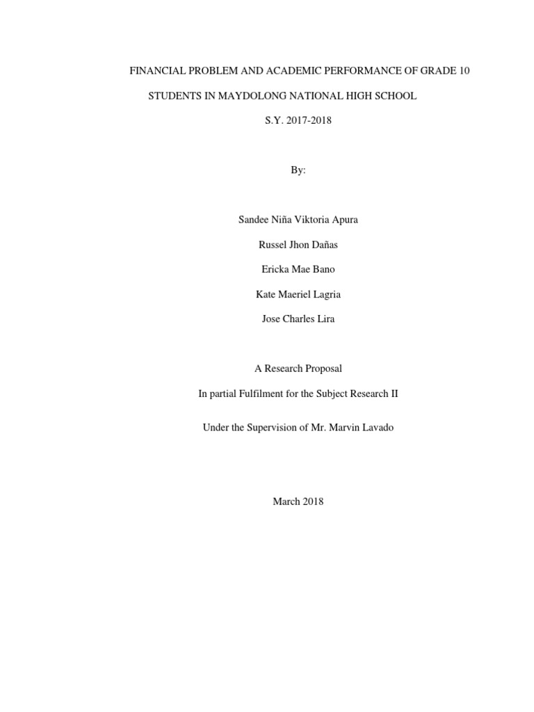 Financial Problem and Academic Performance of Grade 10 Students in ...