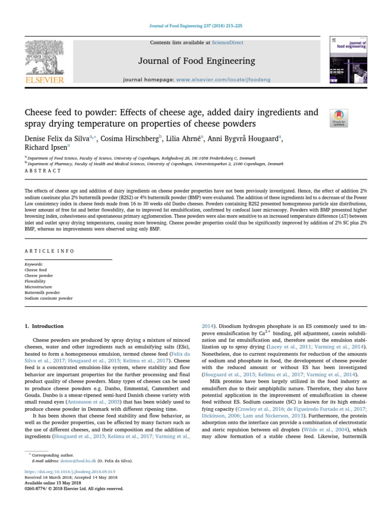 Cheese Feed To Powder - Effects of Different Effects 2019 PDF | PDF ...