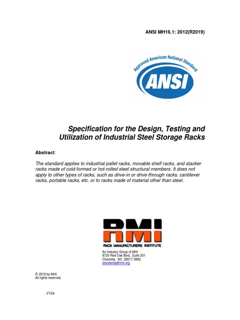 Ansi MH16.1 2012 (R2019) PDF | PDF | Beam (Structure) | Strength Of ...