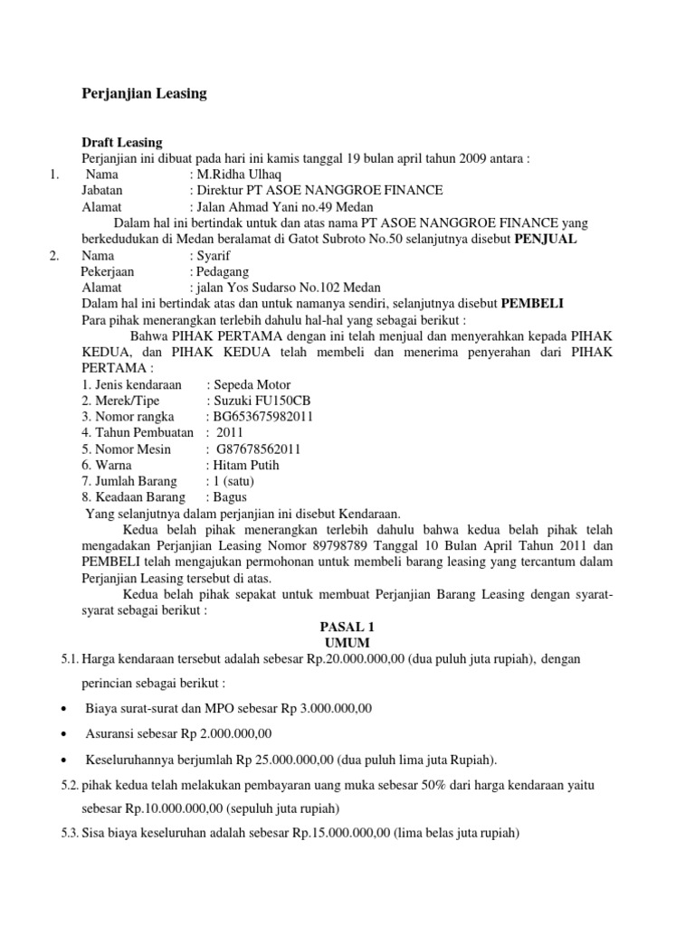 Contoh Perjanjian Leasing | PDF