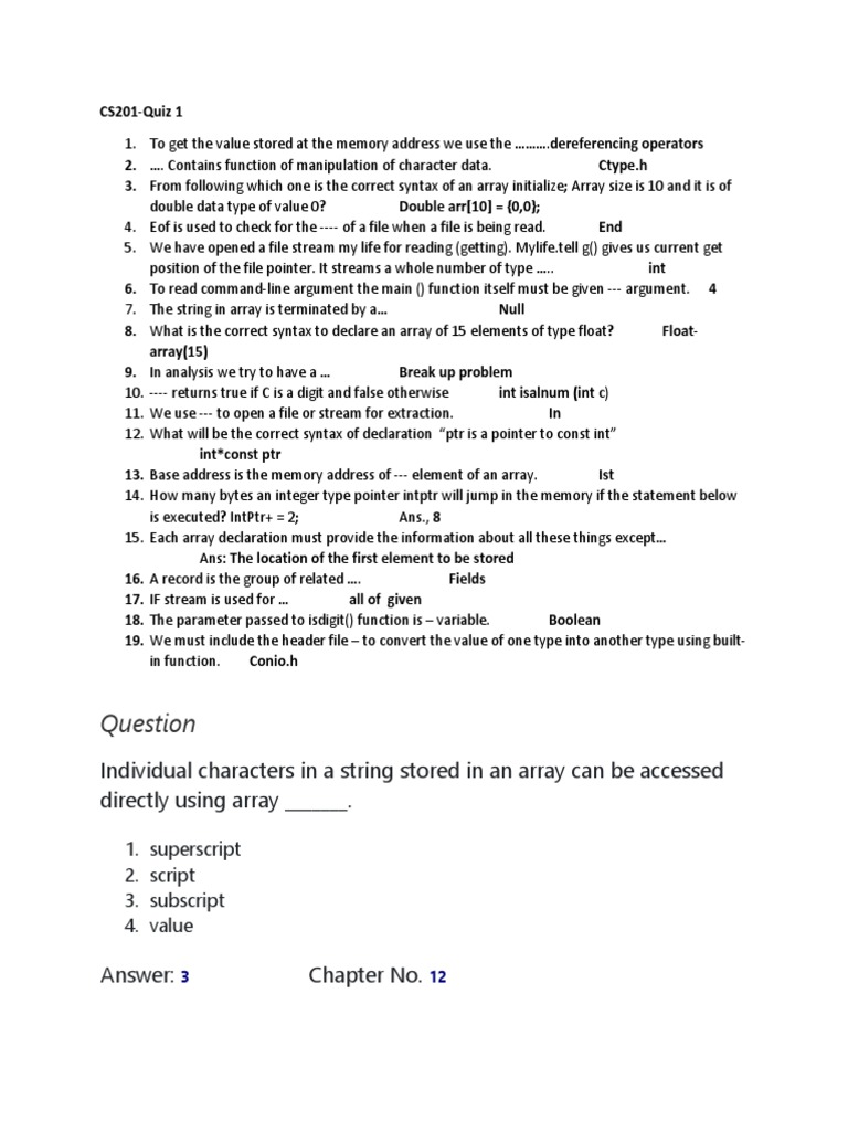 CS201 Quiz | PDF | Pointer (Computer Programming) | Parameter (Computer ... CS201 Quiz | PDF | Pointer (Computer Programming) | Parameter (Computer ...