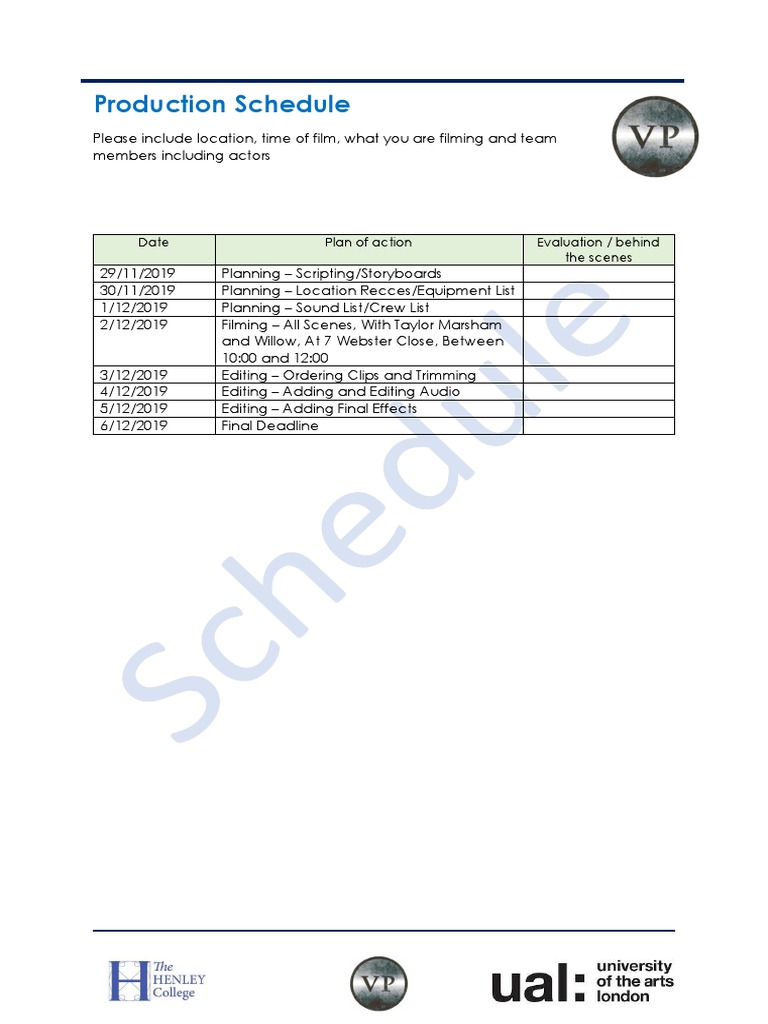 Short Film - Pre-Production Schedule PDF | PDF