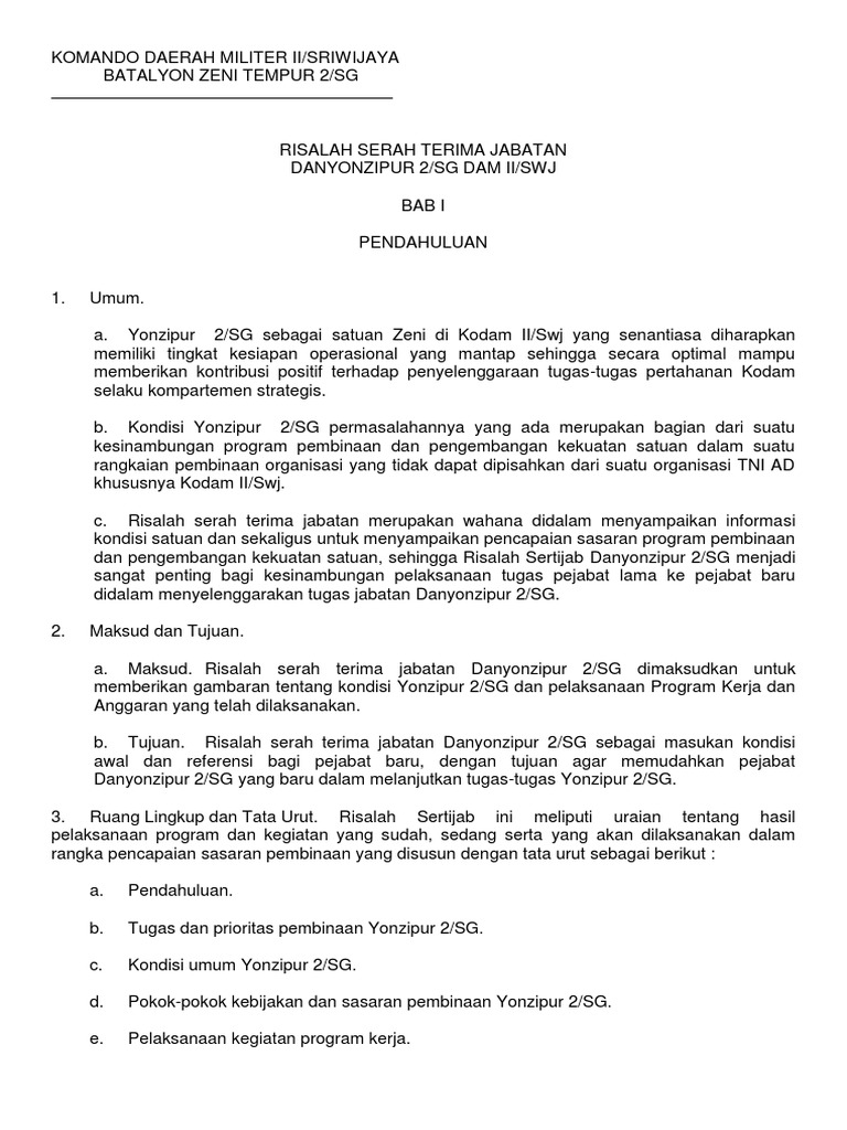 Risalah Sertijab Danyonzipur 2019 Hasil Verifikasi Itdam | PDF