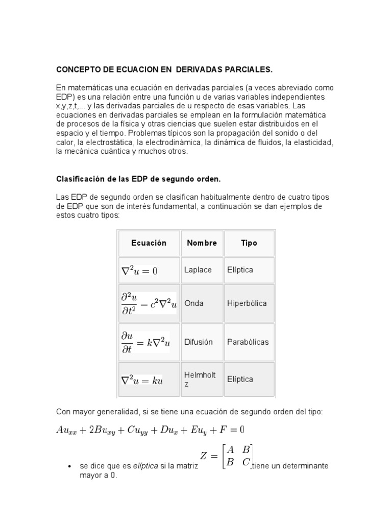 Concepto de Ecuacion en Derivadas Parciales | PDF | Ecuación diferencial parcial | Ecuaciones ...