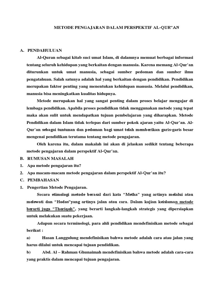 Metode Pengajaran Dalam Perspektif Al | PDF
