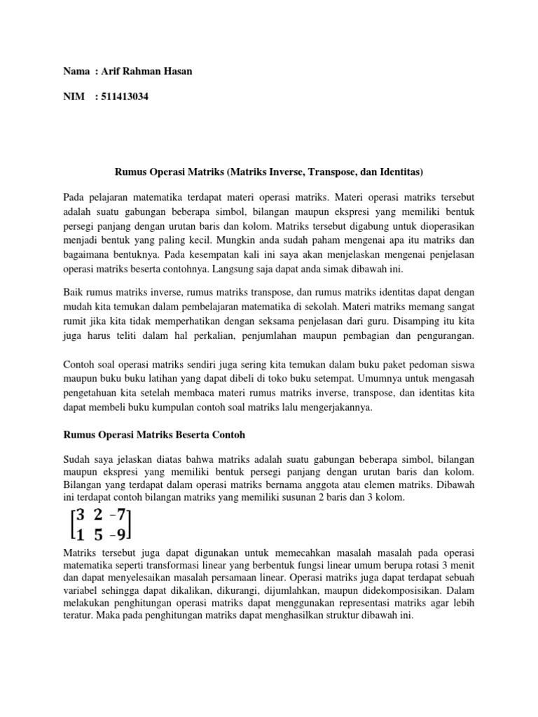 Rumus Operasi Matriks | PDF