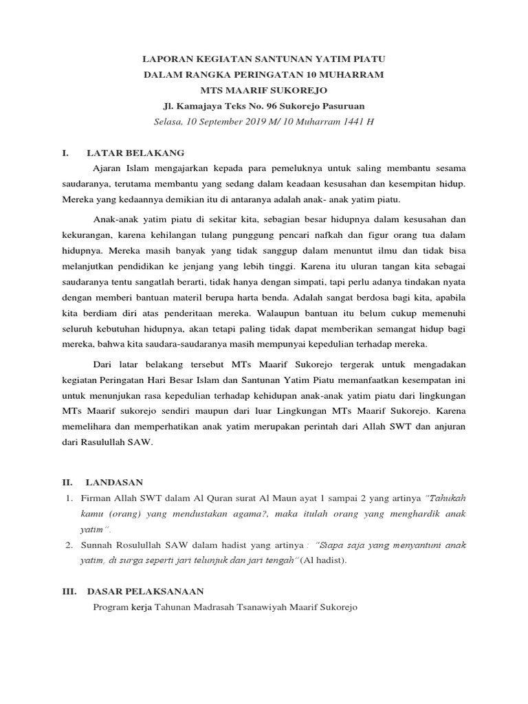 Laporan Kegiatan Santunan Yatim Piatu | PDF