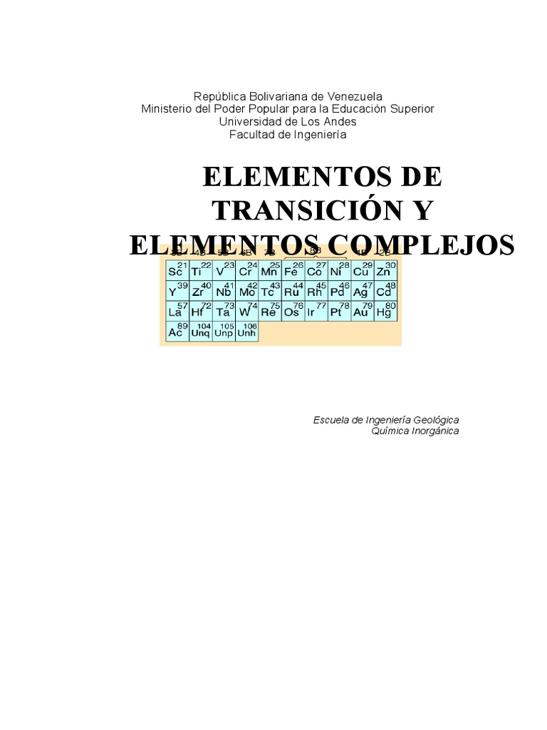 Elementos de Transición y Elementos Complejos PDF | PDF | Complejo de ...