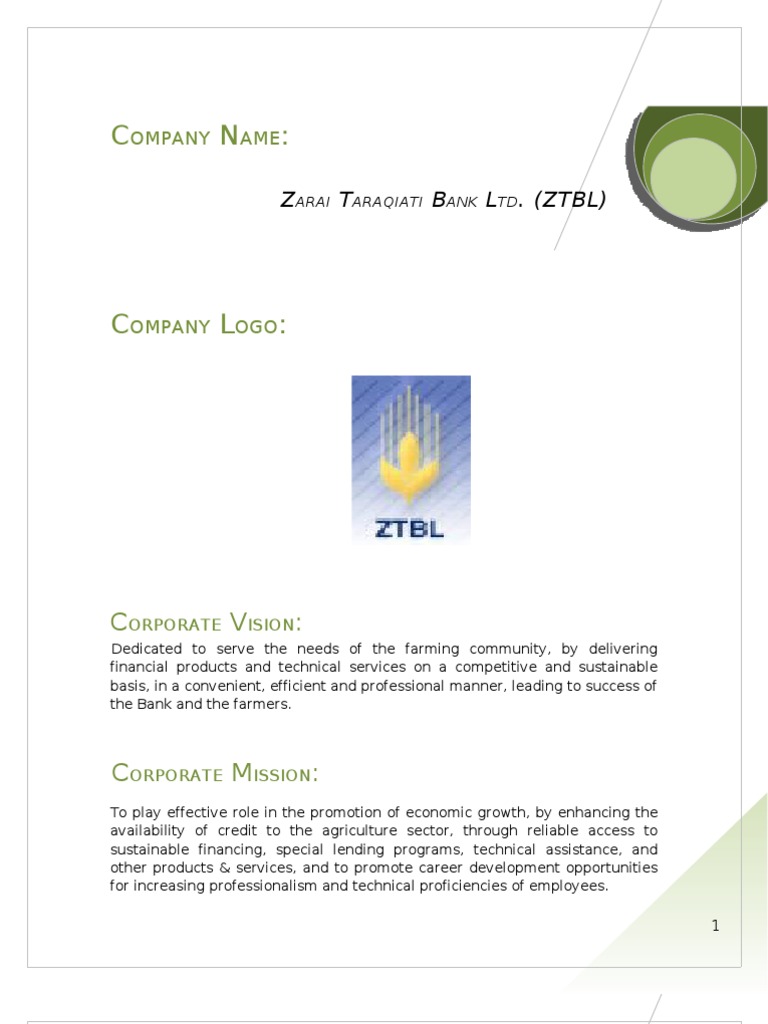 Z T B L - (ZTBL) : Ompany AME | PDF | Deposit Account | Banks
