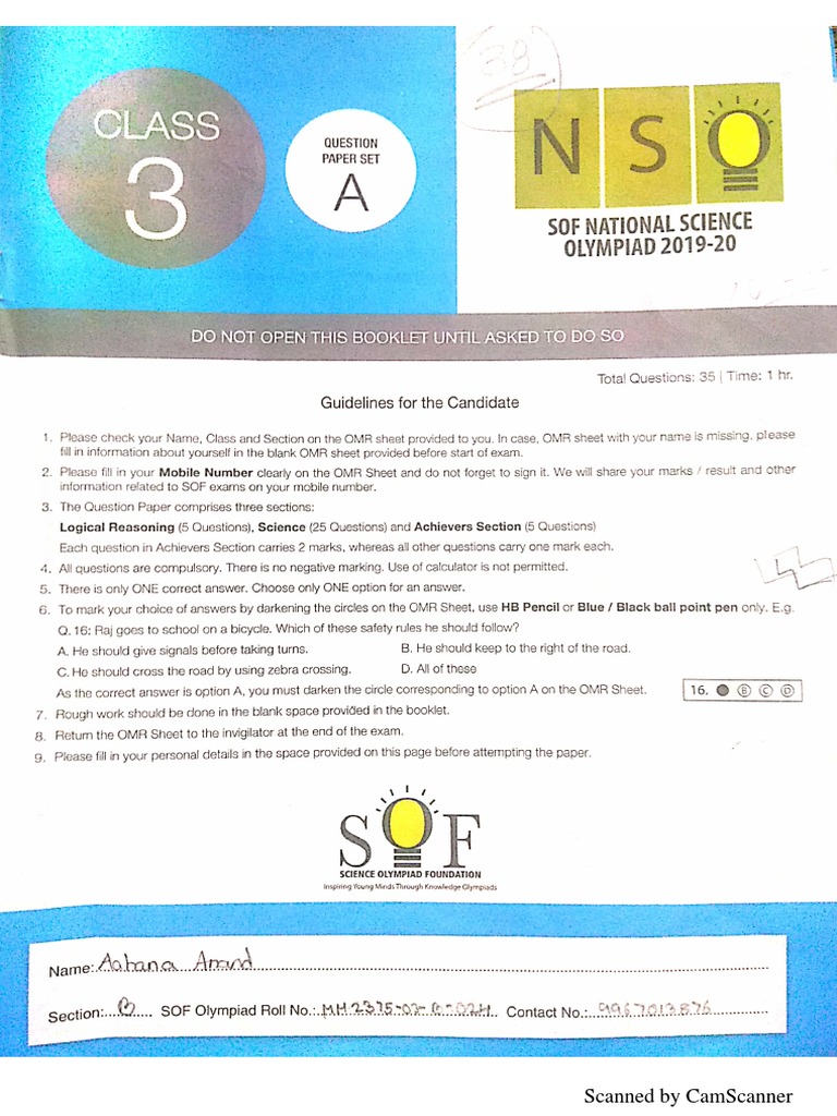 Nso 2019-20 Level 1 Class 3 | PDF
