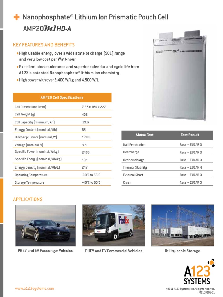A123 20AH Data Sheet | PDF | Electrical Engineering | Electricity