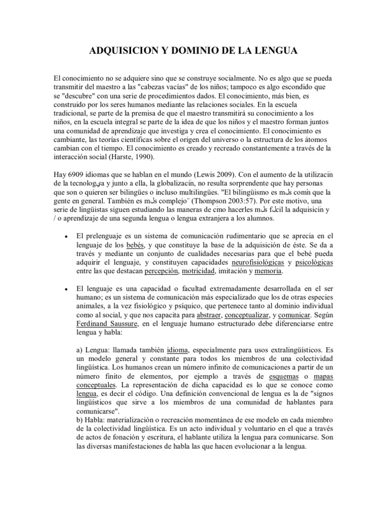 Adquisicion y Dominio de La Lengua | PDF | Afasia | Lingüística