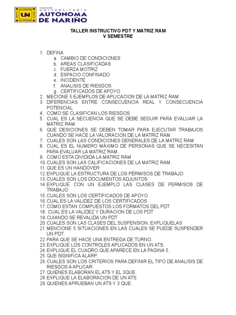 Taller Instructivo PDT y Matriz Ram Ats 3 Que - Analisis de Riesgos | PDF
