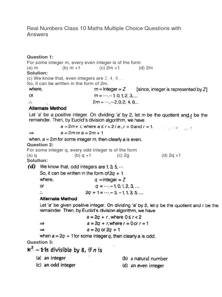 Real Numbers Class 10 Maths Multiple Choice Questions With Answers ...