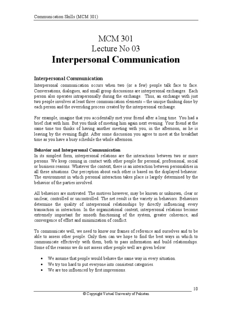 Lesson 03 PDF | PDF | Interpersonal Communication | Interpersonal ...