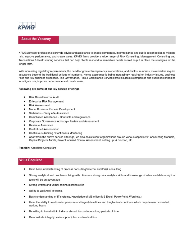 KPMG GRCS Job Description | PDF | Internal Audit | Audit