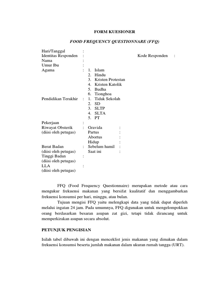 Form Kuesioner | PDF