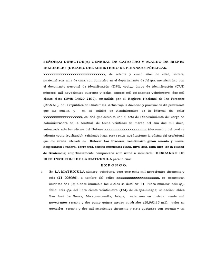 11 Memorial para Descargo de Bien Inmueble A DICABI | PDF | Agitación