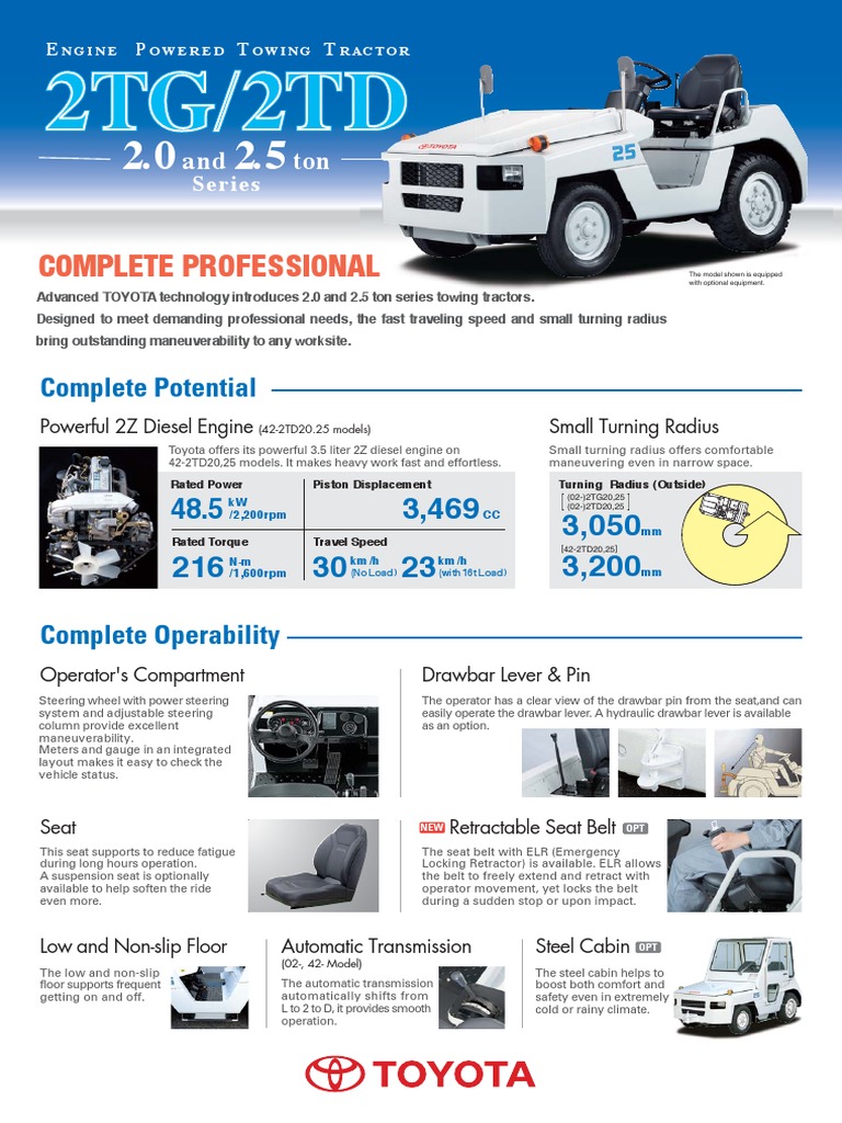 Toyota 2TG/2TD Towing Tractor Specs | PDF | Horsepower | Steering