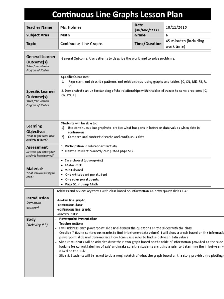 Continuous Line Graphs Lesson Plan 1 | PDF | Lesson Plan | Learning