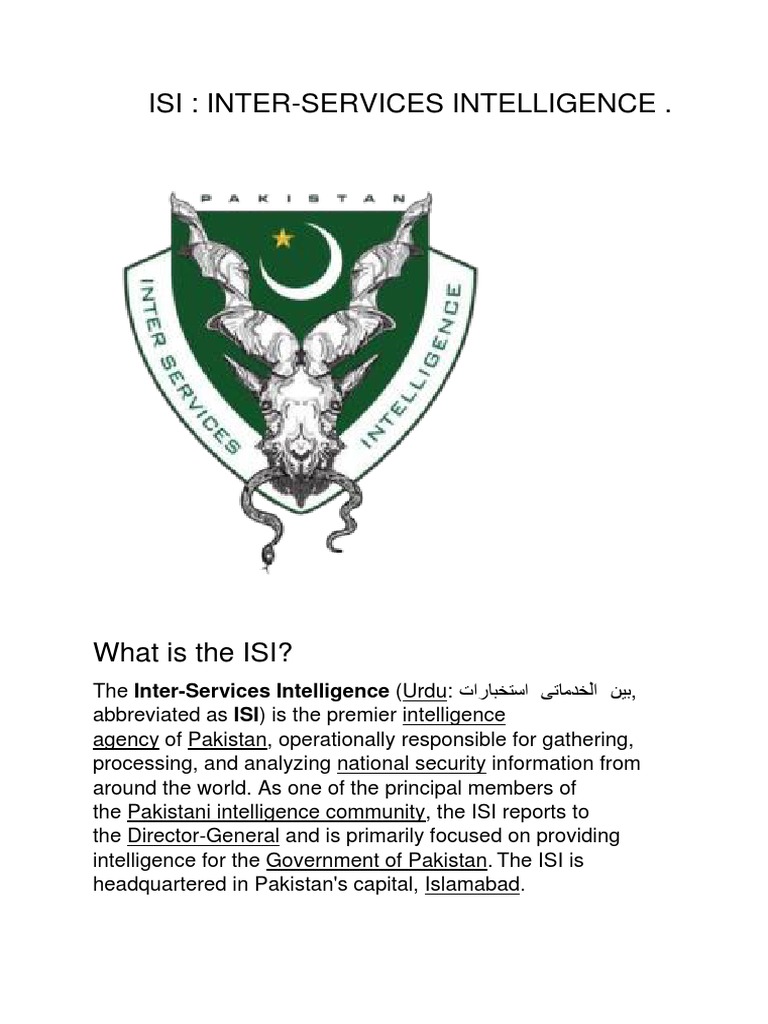 ISI | PDF | Inter Services Intelligence | Pakistan Armed Forces