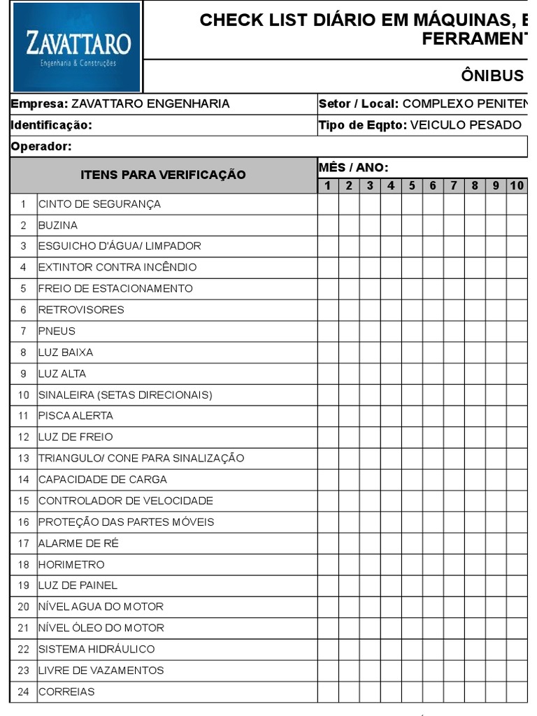 Check List Diário - Ônibus | PDF
