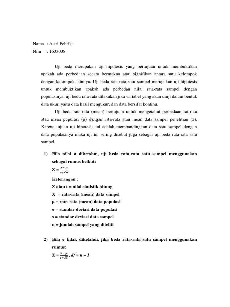 Uji Beda Satu Mean | PDF