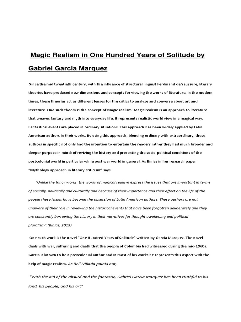 Magic Realism in One Hundred Years of Solitude by Gabriel Garcia ...