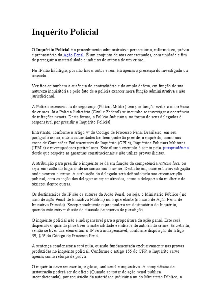 Inquérito Policial e ação penal | PDF | Ação judicial | Direito Penal