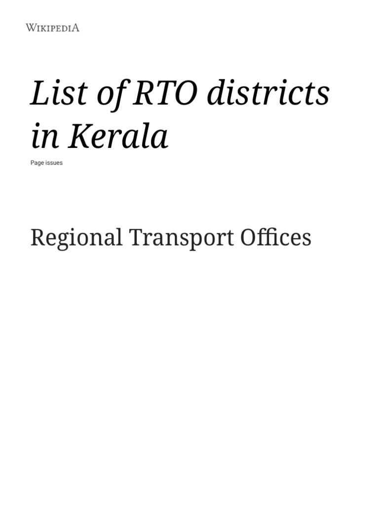 List of RTO Districts in Kerala - Wikipedia | PDF | Kerala