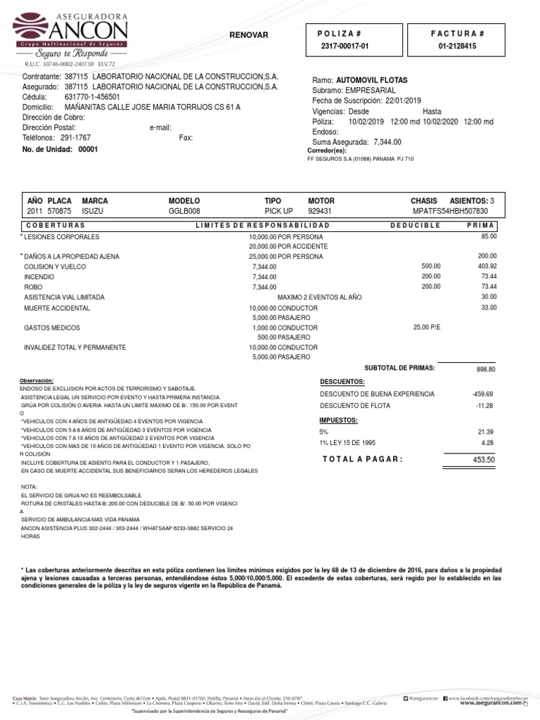 Poliza Uni2019-2020 | PDF | Póliza de seguros | Panamá