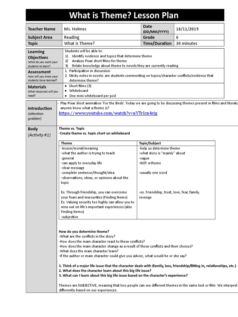 What Is Theme Lesson Plan | PDF | Lesson Plan | Learning