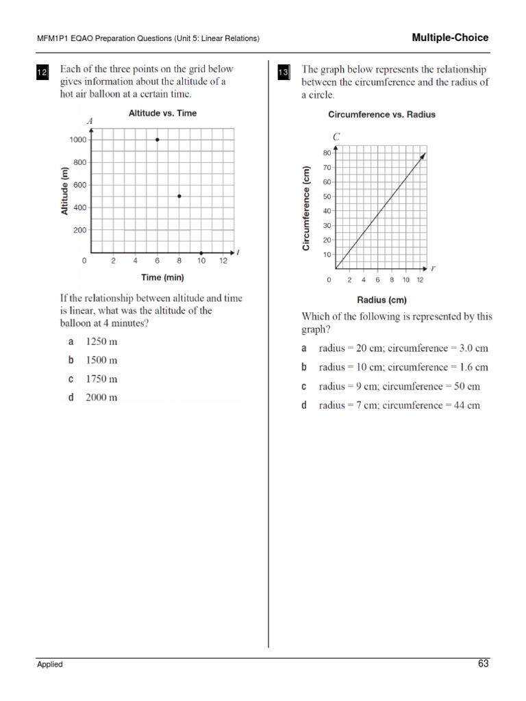 EQAO Preparation Questions - Grade 9 Applied (1) Linear | Tests ...