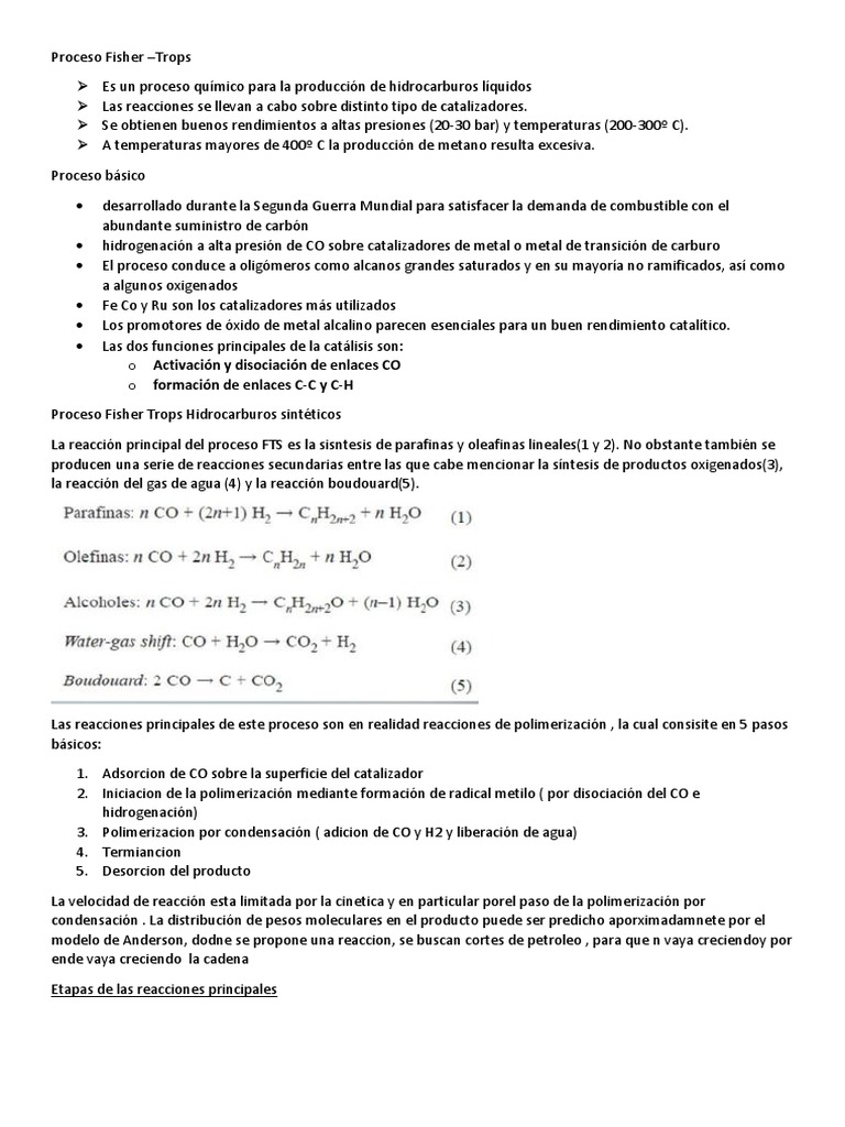 Diapositivas en Español Del Proceso Fisher Trops | PDF | Catálisis ...