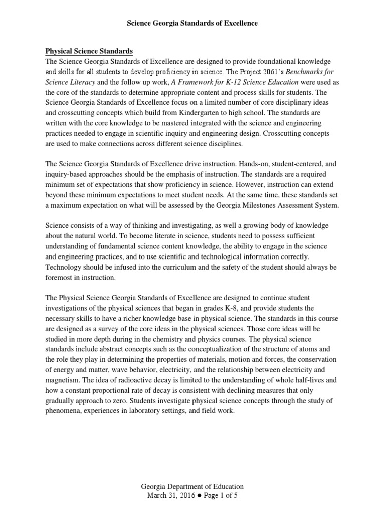 Science Physical Science Georgia Standards | PDF | Atoms | Chemistry