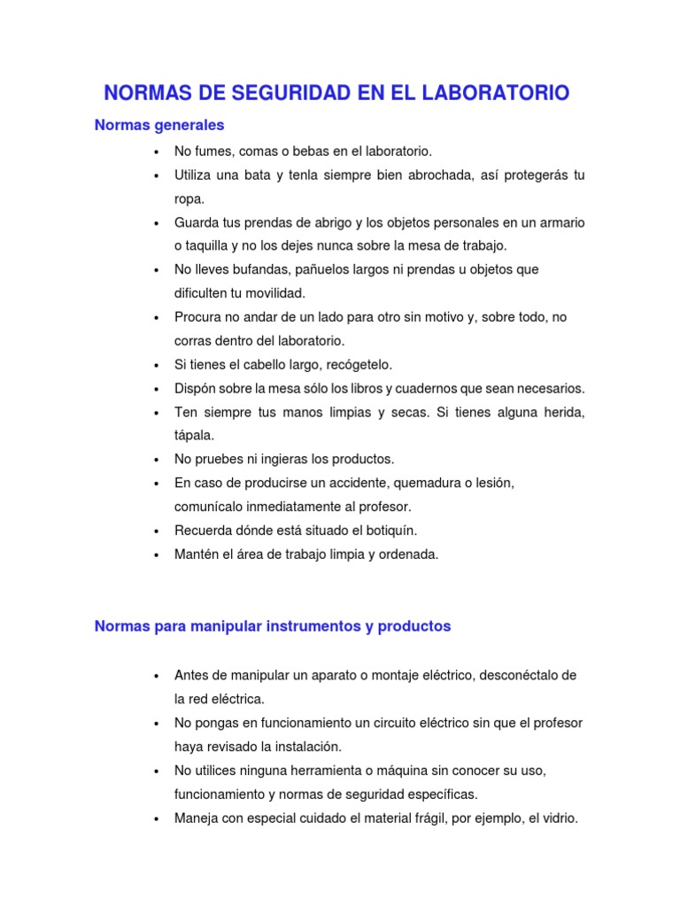 Normas de Seguridad en El Laboratorio | PDF | Combustión | Laboratorios