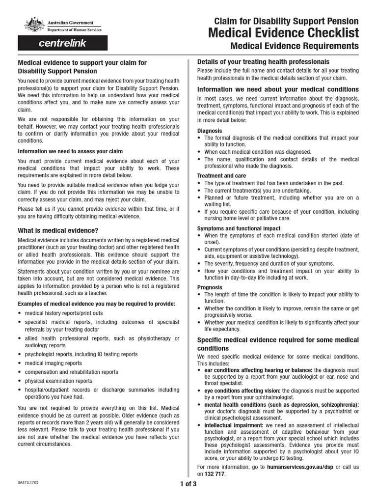 DSP Medical Evidence Requirements Checklist | PDF | Health Professional ...