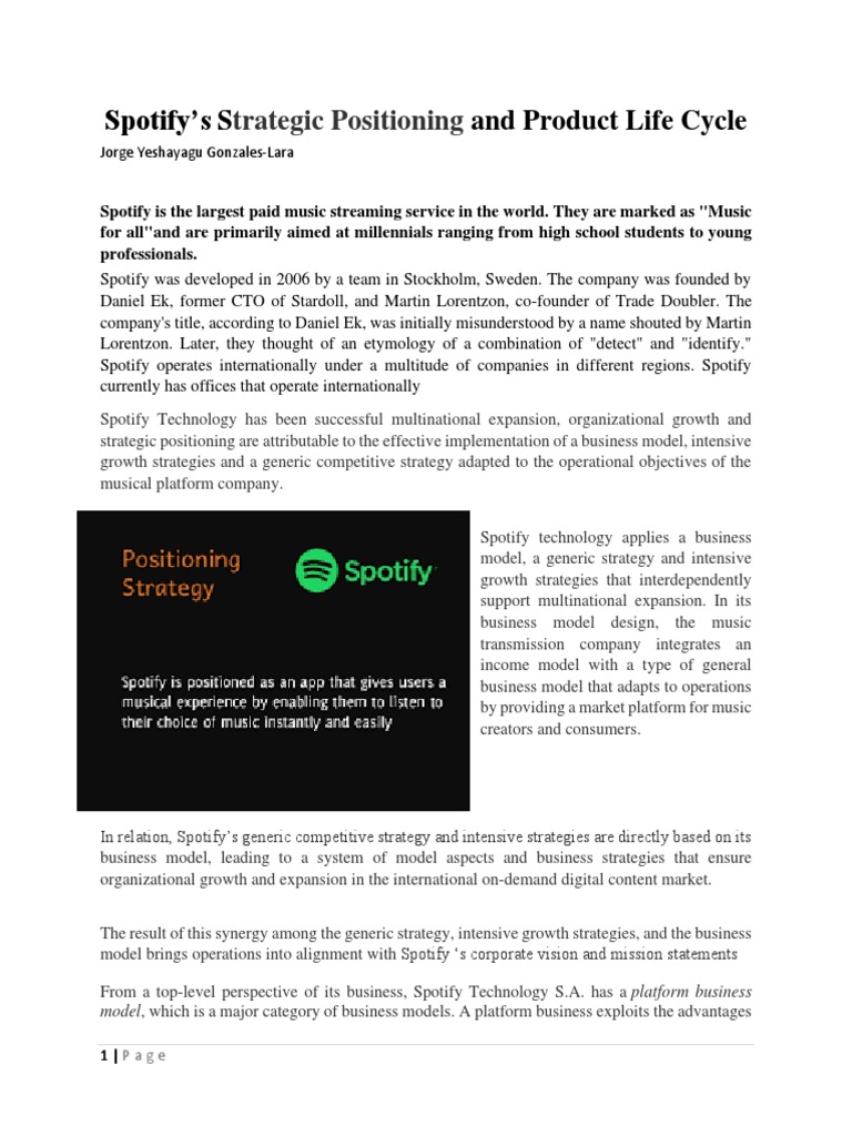 Spotify Strategig Possining and Product Life Cycle Four Basic Stages ...