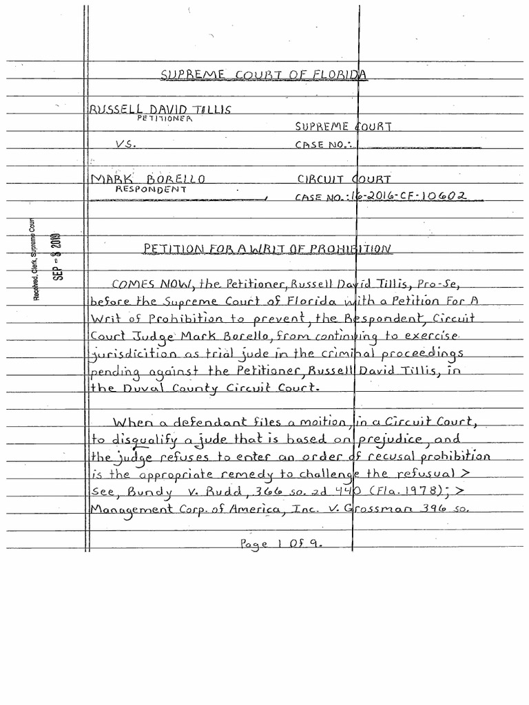Florida Supreme Court Writ of Prohibition Petition | PDF | Criminal Law | Judiciaries