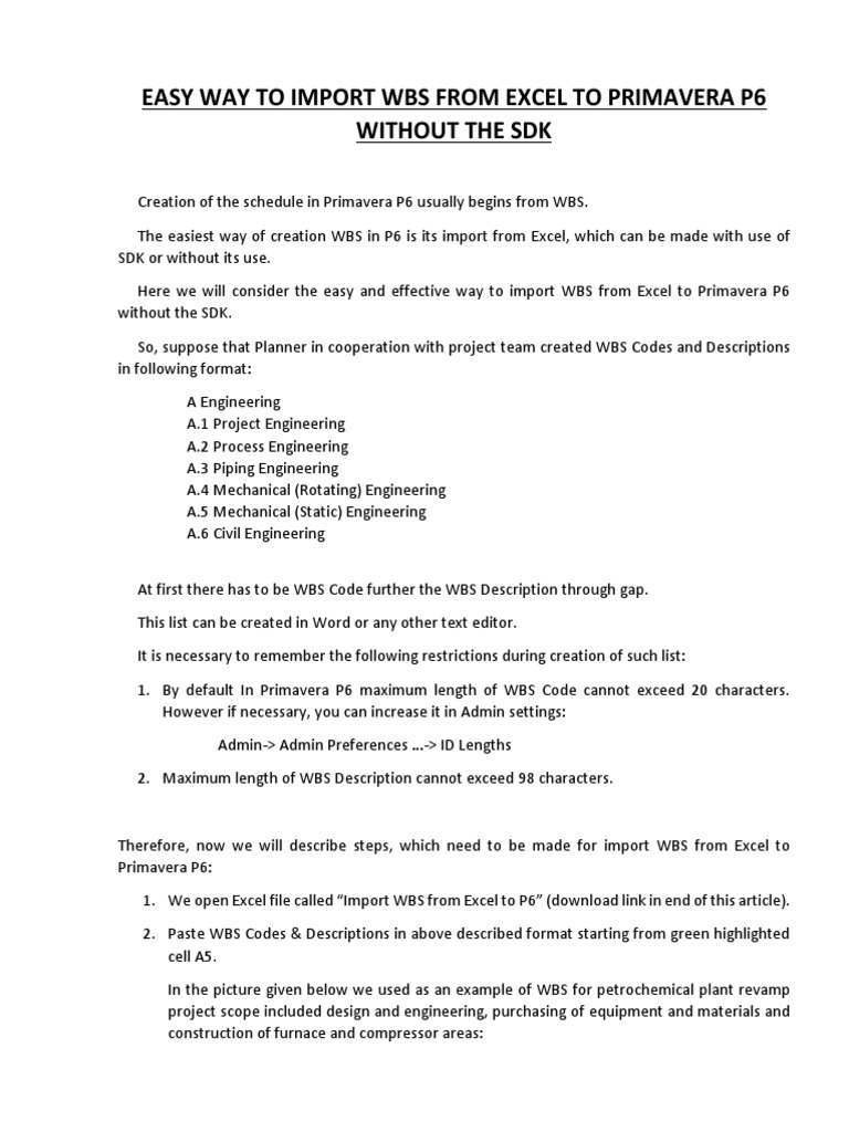 An Easy Step-by-Step Guide to Importing a Work Breakdown Structure from Excel to Primavera P6 ...