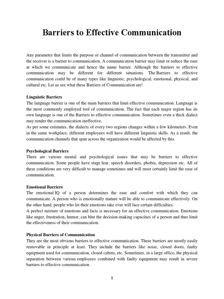 Barriers To Effective Communication | PDF | Emotions | Communication
