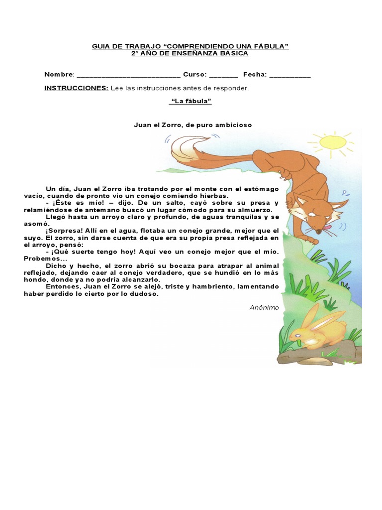Fábula de Juan el Zorro: Lección de Ambición | PDF | Ficción general