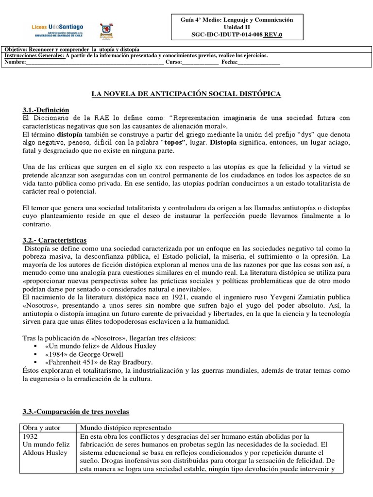 Definición y características de distopía | PDF | Ficción utópica y ...