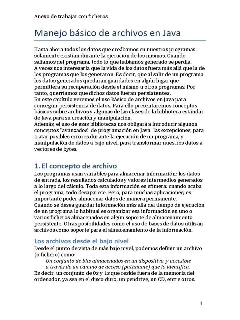 4 Anexo Manejo Básico De Archivos En Java Pdf Archivo De Computadora Java Lenguaje De